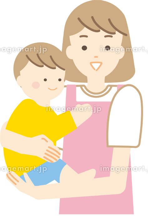 赤ちゃんを抱きかかえて微笑む保育士のイラスト 210036692 イメージマート