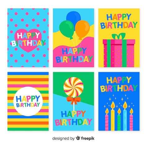 손으로 그린 생일 인사말 카드 컬렉션 무료 벡터