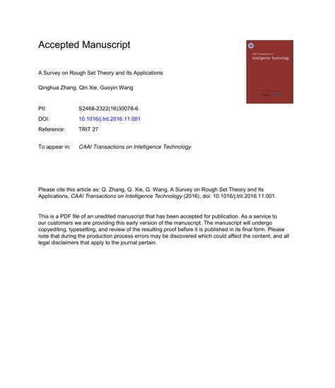pdf a survey on rough set theory and its applications