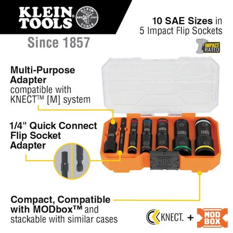 Klein Tools Knect Flip 10 14 In 38 In Drive Standard Sae Deep Socket Set 8 Pieces 65618 At