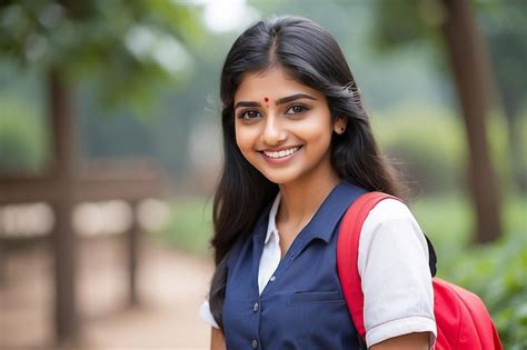 Premium Photo Young Indian College Girl Smiling