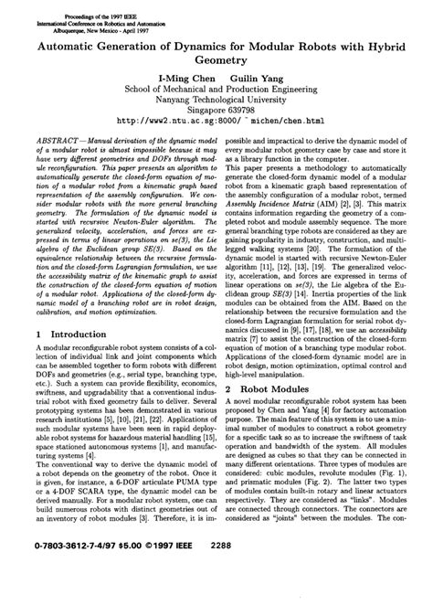 Pdf Automatic Generation Of Dynamics For Modular Robots With Hybrid Geometry