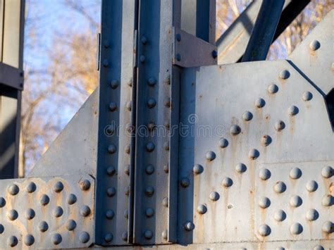 Rivet In Old Metal Structure Of A Bridge Engineering Concept Stock