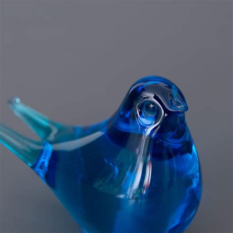 Tiny Blue Glass Bird Figurine Vintage Hand Made Glass Bird Peacock
