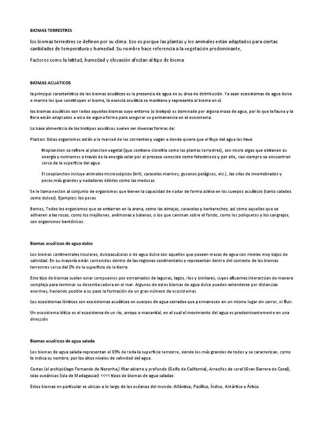 Biomas Terrestres Y Acuaticos Pdf Ecosistema Agua