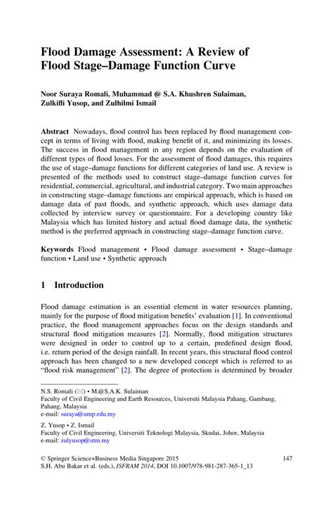 Pdf Flood Damage Assessment A Review Of Flood Stagedamage Function Curve