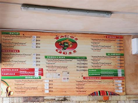 Menu At Guss Tacos Restaurant Cabo San Lucas Blvd Lazaro Cardenas