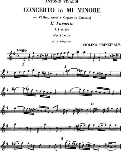 Concerto In Mi Minore Il Favorito Rv 277 F I N 208 Tomo 459 Violin