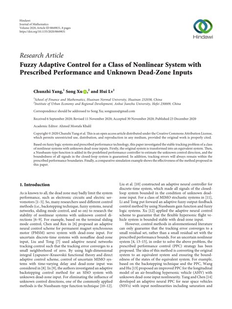 Pdf Fuzzy Adaptive Control For A Class Of Nonlinear System With