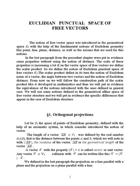 Euclidian Punctual Space Of Free Vectors 1 Orthogonal Projections Pdf Euclidean Space