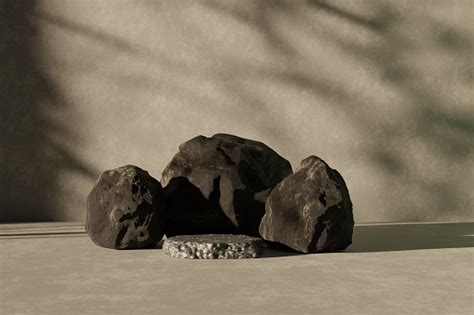 잎 그림자가있는 프리미엄 연단 디스플레이 화장품 또는 미용 제품 프로모션 모형 자연석 계단 받침대 트렌디 한 미니멀리스트 배너 3d 렌더링 일러스트레이션 0명에 대한 스톡