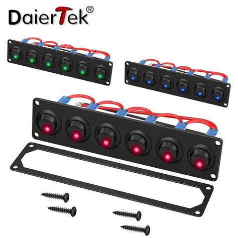 Daiertek 6 Gang Switch Panel 12v Rocker Led Switch Panel 3 Pin 12 Vdc