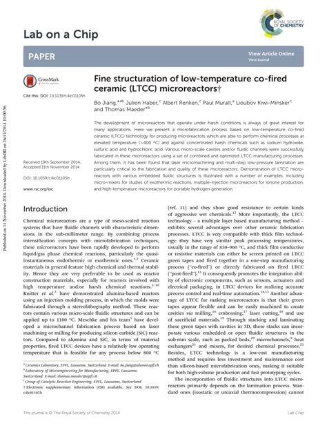 Pdf Fine Structuration Of Low Temperature Co Fired Ceramic Ltcc Microreactors