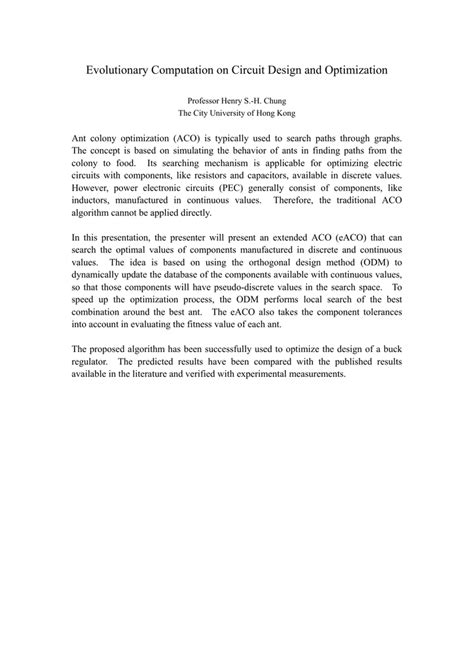 Evolutionary Computation On Circuit Design And Optimization