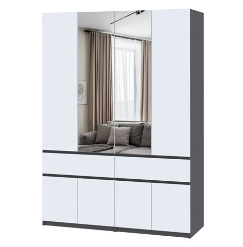 Шафа з дзеркалом Брайт 1221 х 520 х 2000 H Майстер Форм ДСП Антрацит фасад БІЛИЙ телескопічні