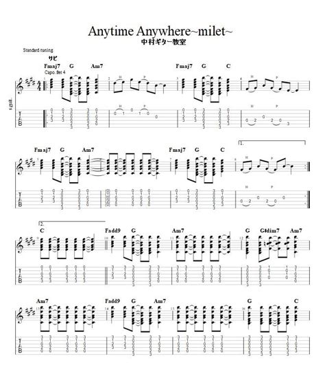 葬送のフリーレンED曲アコースティックギターで弾けるAnytime Anywhere miletオリジナルtab譜作ってみました