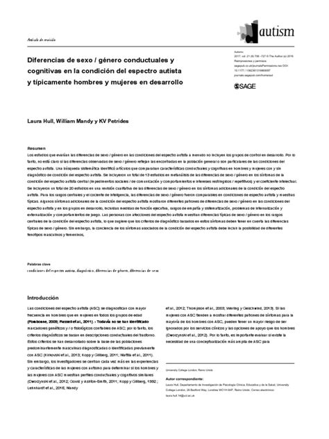 Behavioural And Cognitive Sex Gender Differences In Autism Spectrum
