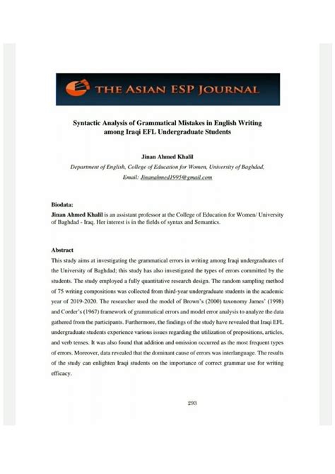 Pdf Syntactic Analysis Of Grammatical Mistakes In English Writing