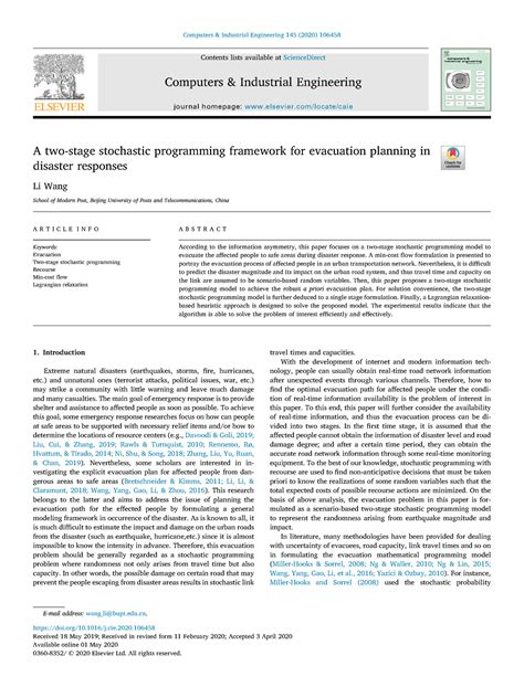 Two Stagestochasticprogramming Framework For Evacuation Planning Contents Lists