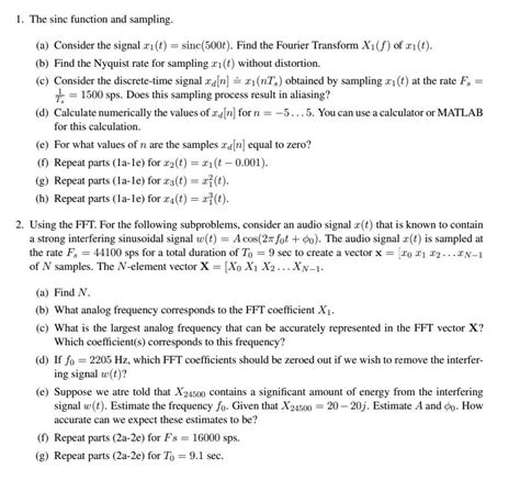 Solved 1 The Sinc Function And Sampling A Consider The