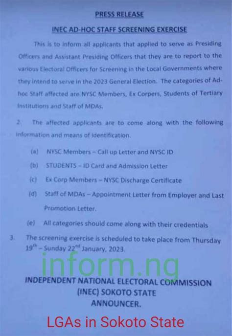 Inec Adhoc Staff Shortlisted Candidates 2023 Pdf File Download