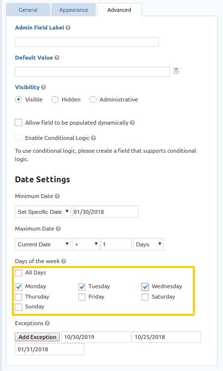 Gravity Forms Restrict Dates Add On