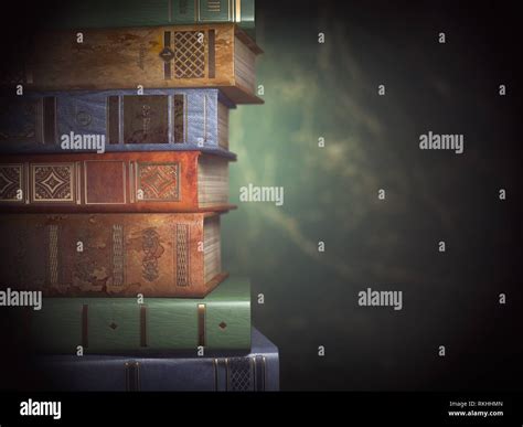 Stack Of Old Books On Green Vintage Background 3d Illustration Stock
