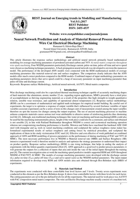 Pdf Neural Network Prediction And Analysis Of Material Removal Process During Wire Cut