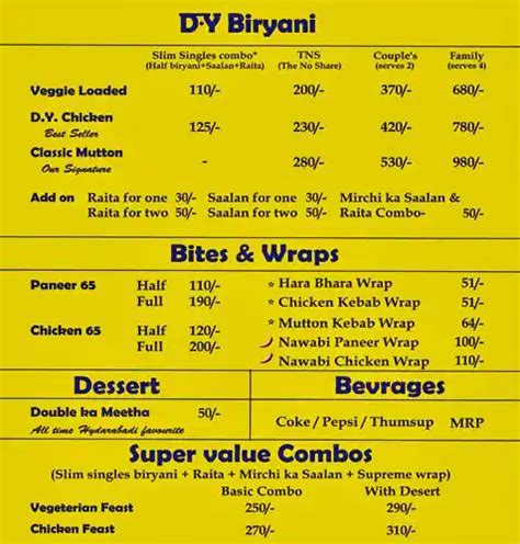 Menu At Dum Yum Biryani Sahibzada Ajit Singh Nagar Sector 70