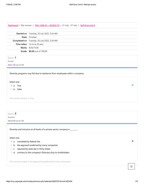 Self Quiz Unit 6 Attempt Review Started On Tuesday 26 July 2022 5