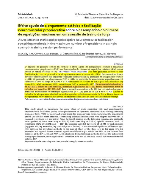 Efeito Agudo Do Alongamento Estático E Facilitação Pdf Boa Forma