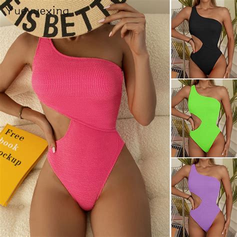 Uma Peça Biquíni Cor Sólida Feminino Praia Roupa De Banho maio Viagem