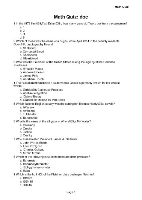 Math Quiz Extra Credit 8 Math Quiz Doc 1 In The 1976 Film 039taxi