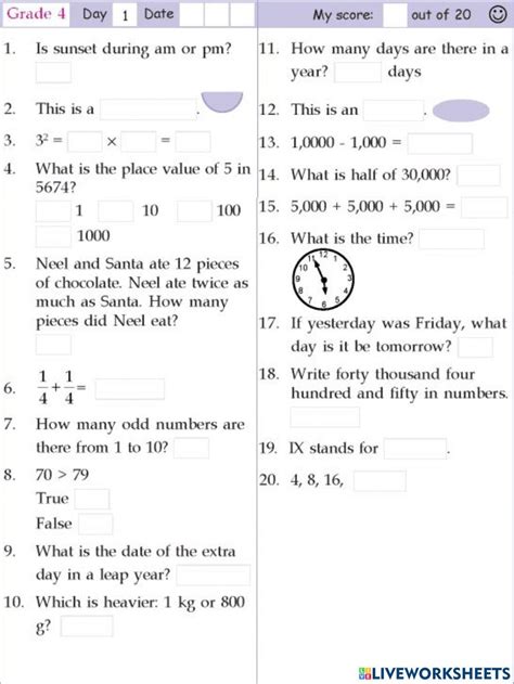 Mental Maths Interactive Activity For Grade 4 Mental Maths Worksheets