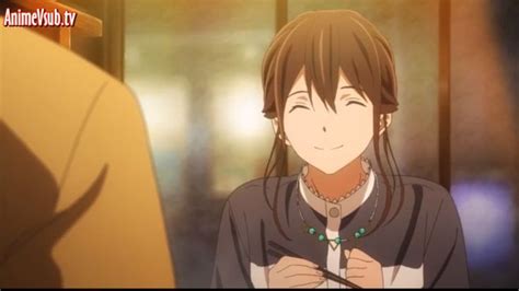 An Anime Girl With Long Brown Hair Is Looking At Another Woman S Face