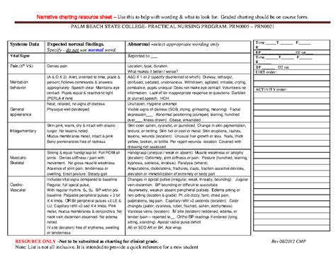 Prn0005 Narrative Charting Practice Key Terms And Guidelines Sheet