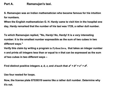 solved part a ramanujan s taxi s ramanujan was an indian