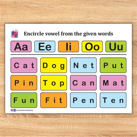 Encircle Vowel From Given Words Ah Learning Binders