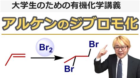 【大学有機化学】ハロゲンのアルケンへの付加反応：三員環ブロモニウム中間体を経たジブロモ化反応 Youtube