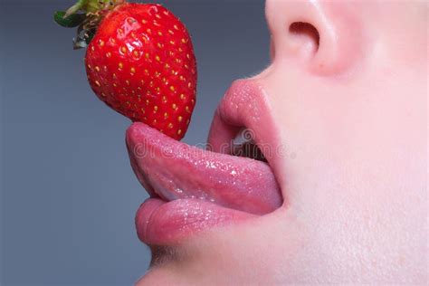 Woman Eating Strawberry Strawberry In Sensual Lips Desire Red Lips