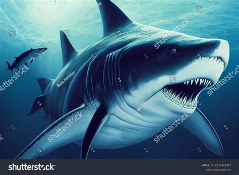 3d Illustration Megalodon Shark Prehistoric Sea Stock Illustration