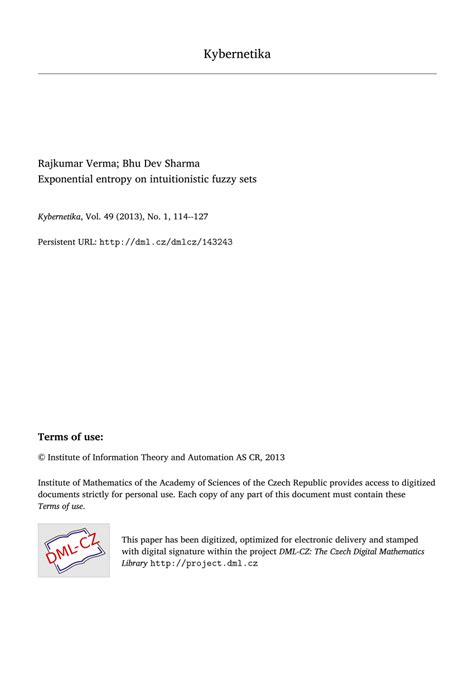 Pdf Exponential Entropy On Intuitionistic Fuzzy Sets