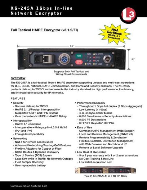 Kg 245a 1gbps In Line Network Encryptor L 3 Communications
