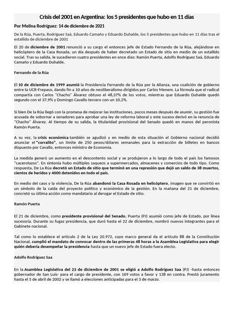 Crisis Del 2001 En Argentina Pdf Argentina Gobierno
