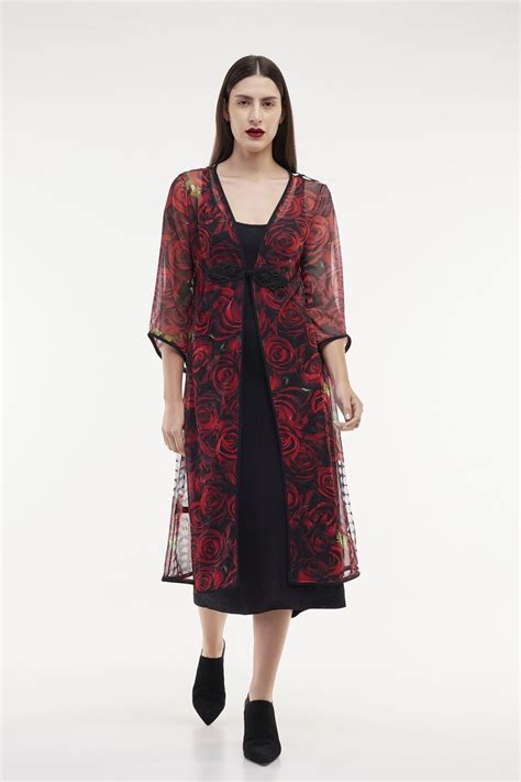 Kimono Longo De Tule Poa Rosas Ave Maria Sobretudo Feminino Longo Quimono Floral