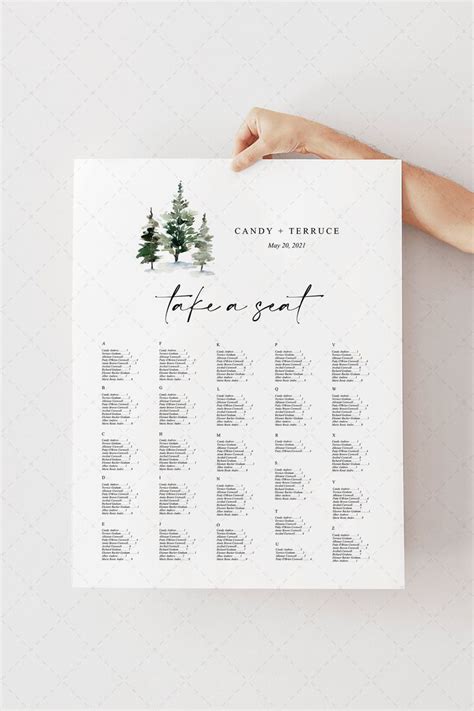 Pine Tree Seating Chart Template Woodland Forest Alphabetical Seating