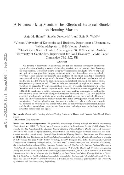 Pdf A Framework To Monitor The Effects Of External Shocks On Housing