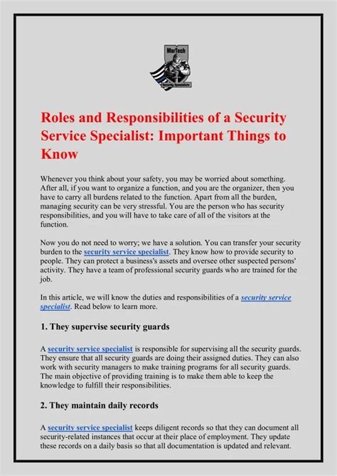 Ppt Roles And Responsibilities Of A Security Service Specialist Important Things To Know