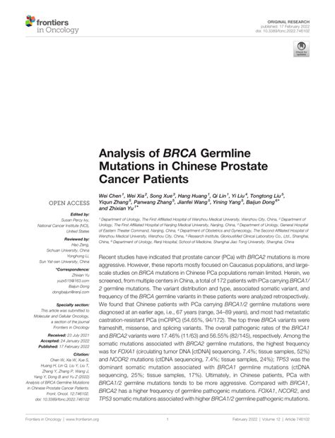 Pdf Analysis Of Brca Germline Mutations In Chinese Prostate Cancer Patients