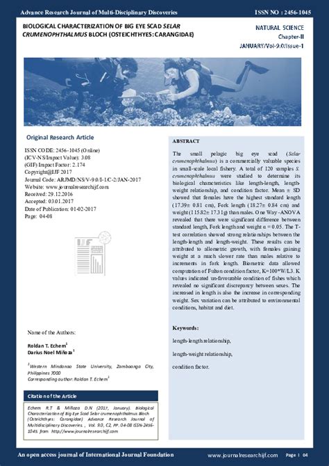 Pdf Biological Characterization Of Big Eye Scad Selar